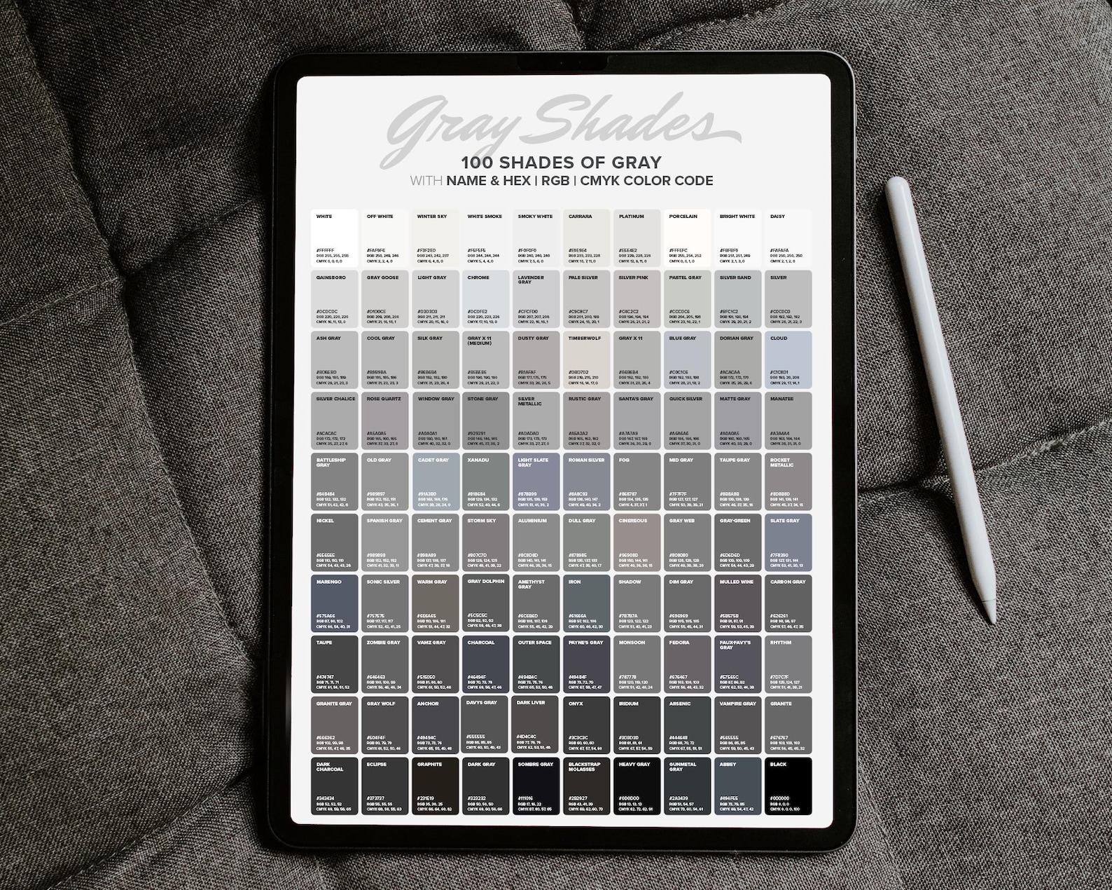 Gray Shades Color Chart Poster: Wall Art Printable (digital Print) - Etsy