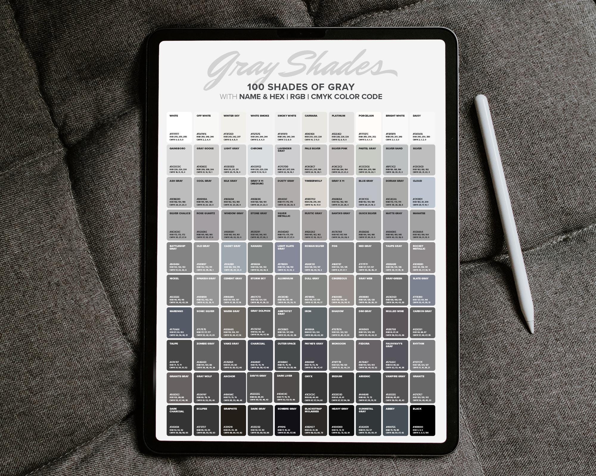 Gray Shades Color Chart Poster: Wall Art Printable (digital Print) - Etsy
