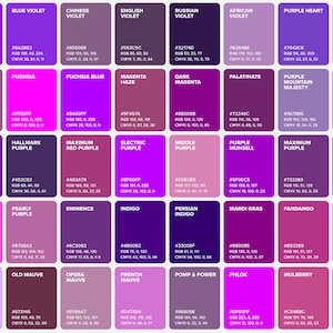 Purple Color Shades Poster: 100 Tones Chart (digital Print) - Etsy