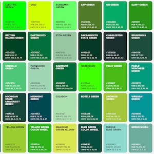 Green Color Chart Poster: 100 Shades of Green (digital Print) - Etsy