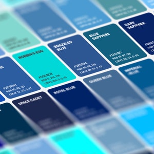 100 Blue Shades Color Poster, Wall Art Color, Chart & Sheet, Color ...