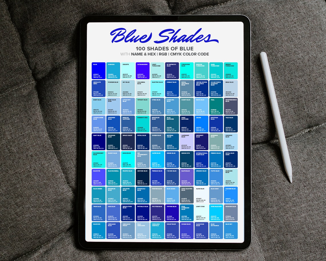 Blue Shades Color Chart Poster: Wall Art Printable (digital Print) - Etsy