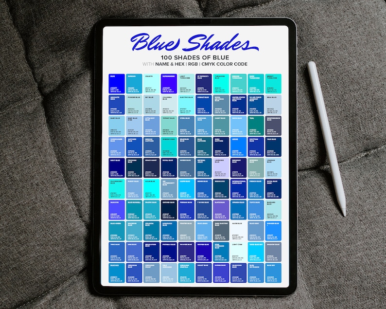 Blue Shades Color Chart Poster: Wall Art Printable (digital Print) - Etsy