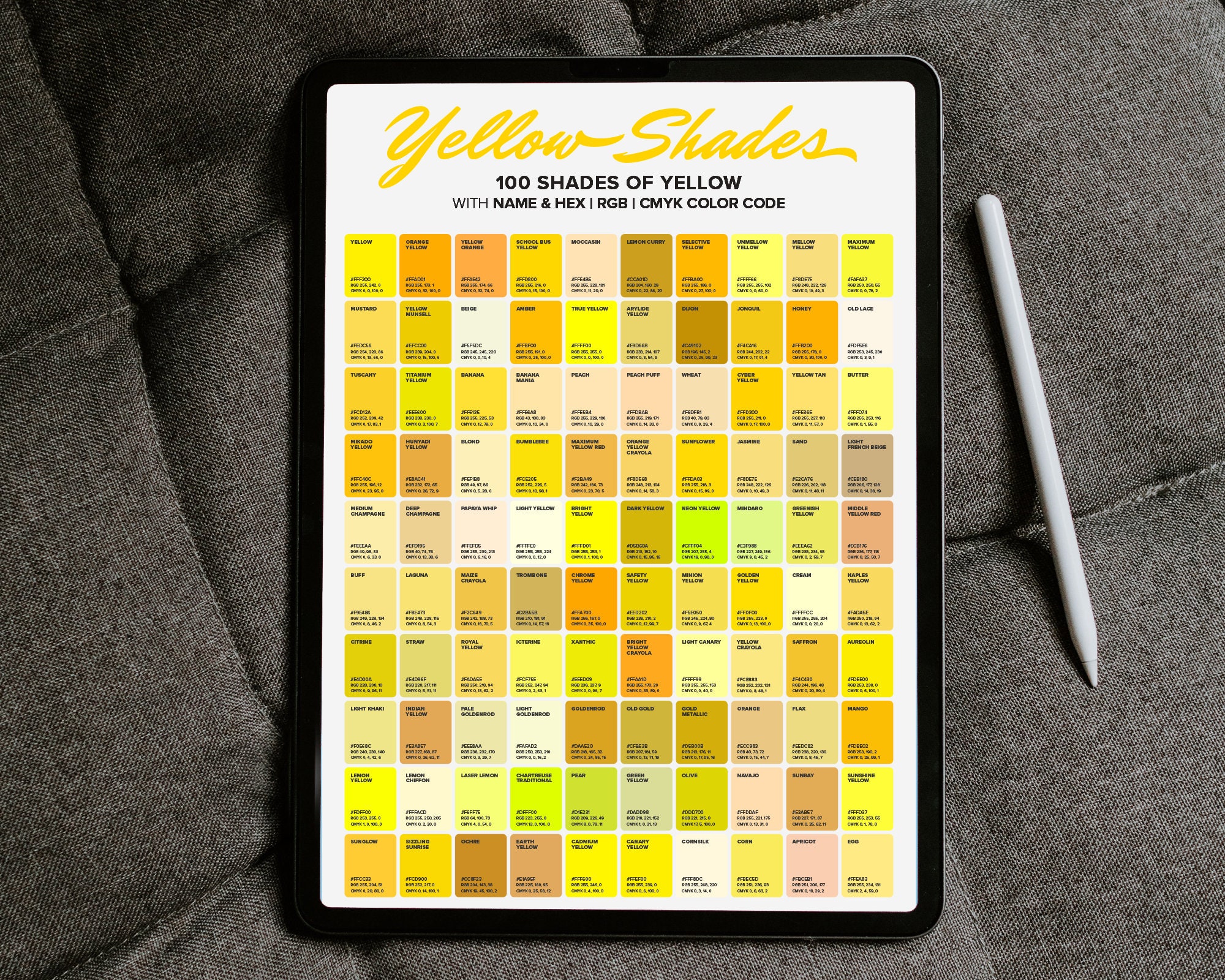 Shades Of Yellow Chart