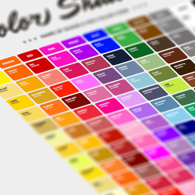 Color Shade Name Poster: 200+ Colors, Wall Art (digital Print) - Etsy
