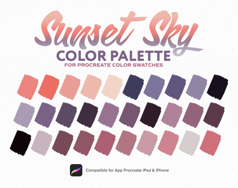 Sunset Sky Color Palette, Sky Color, Sunrise Color, Procreate Palette ...