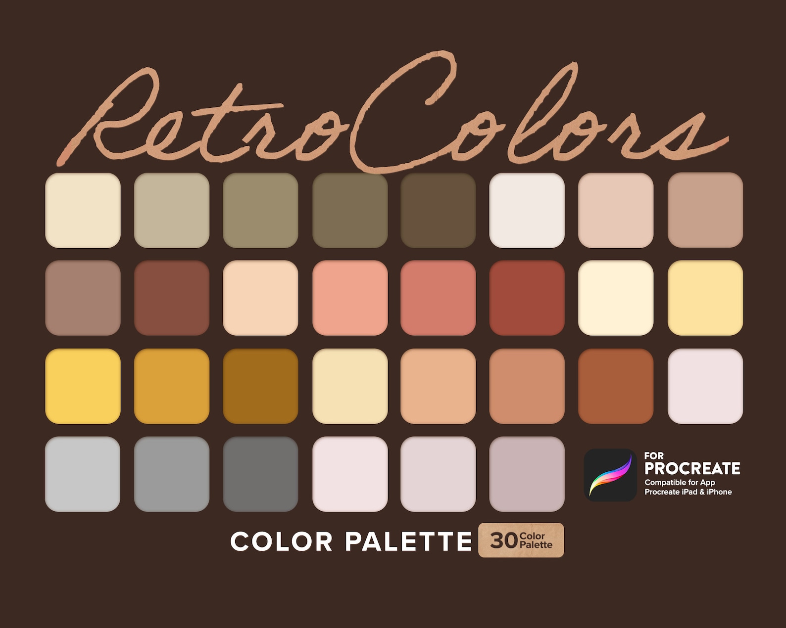 Retro Color Palette: 30 Vintage Swatches for Procreate (digital ...