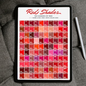 100 Red Shades Poster: Color Chart Wall Art (digital Print) - Etsy