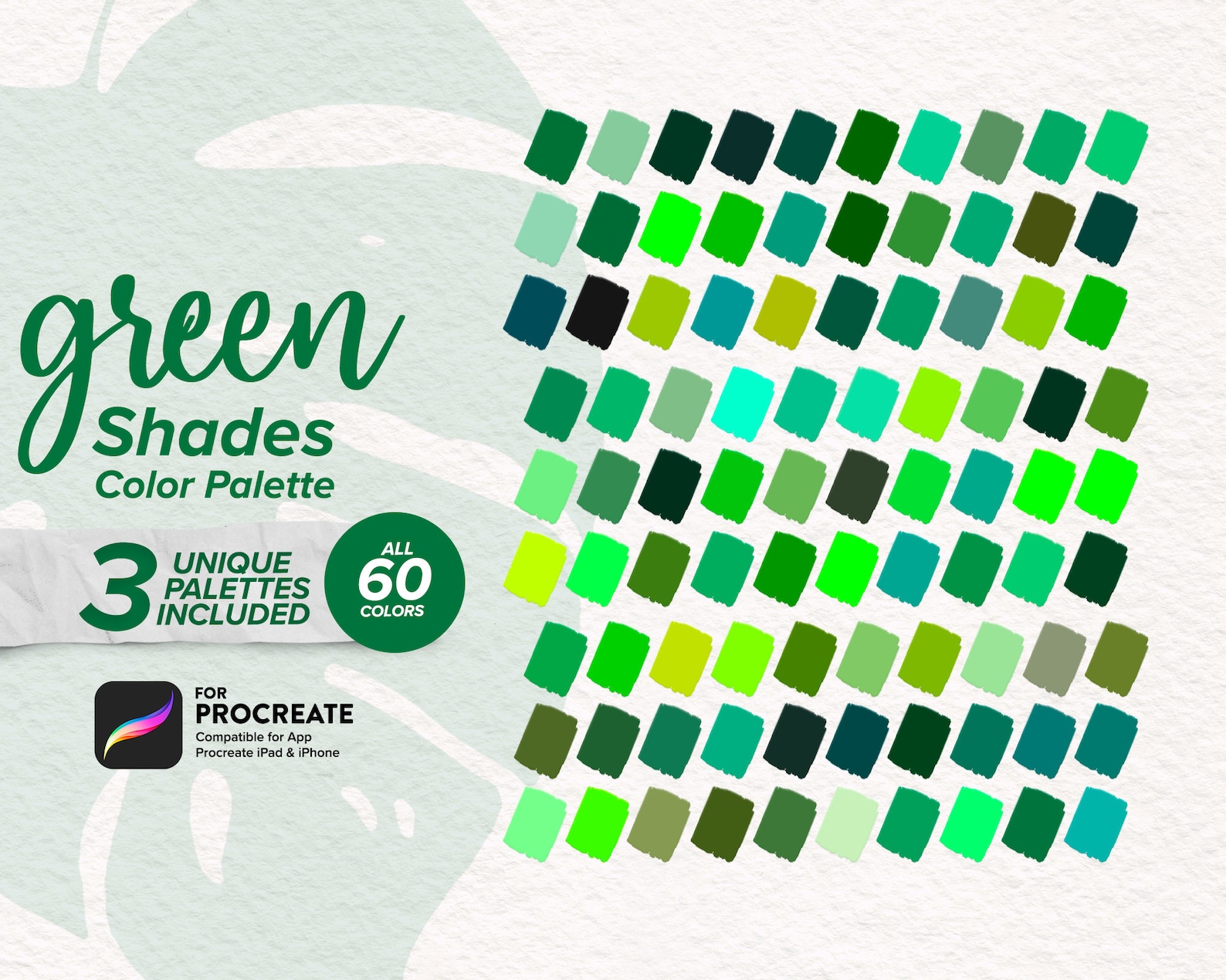 Green Shades Color Palette, 3 Swatches, Green Color, Procreate Palette ...
