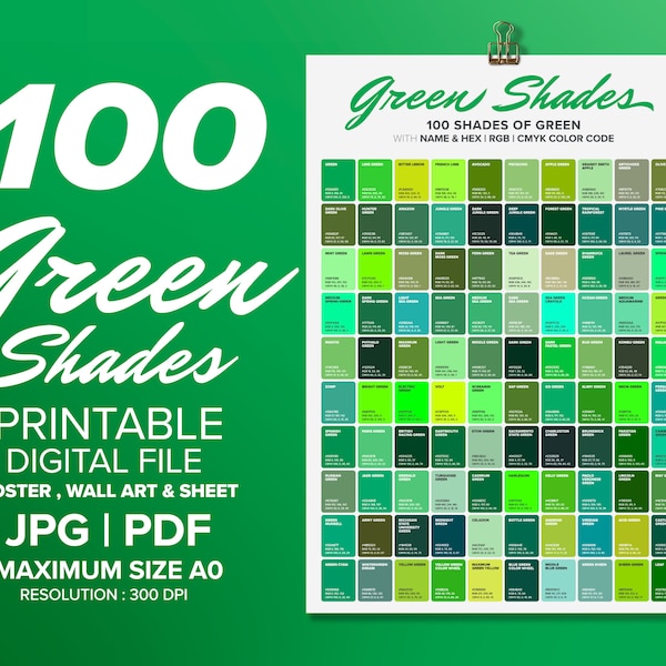 Types of Green Color Names - Etsy New Zealand
