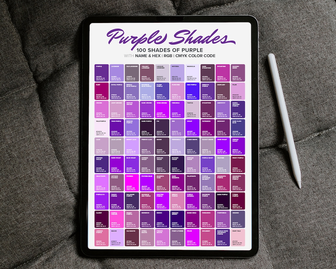 Purple Color Shades Poster: 100 Tones Chart (digital Print) - Etsy