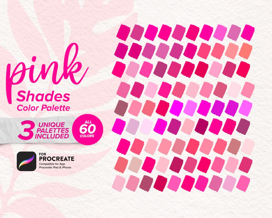 Pink Shades Procreate Color Palette: 60 Colors, 3 Swatches (digital ...