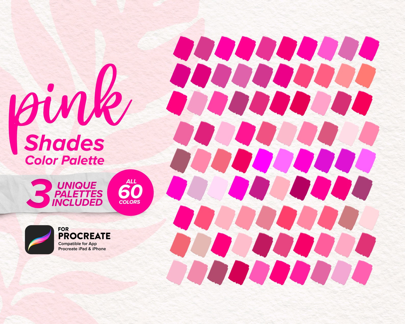 Pink Shades Color Palette, 3 Swatches, Pink Color, Procreate Palette ...