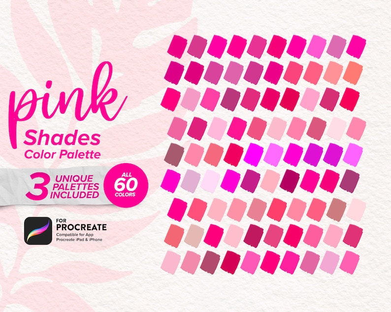 Pink Shades Color Palette, 3 Swatches, Pink Color, Procreate Palette ...