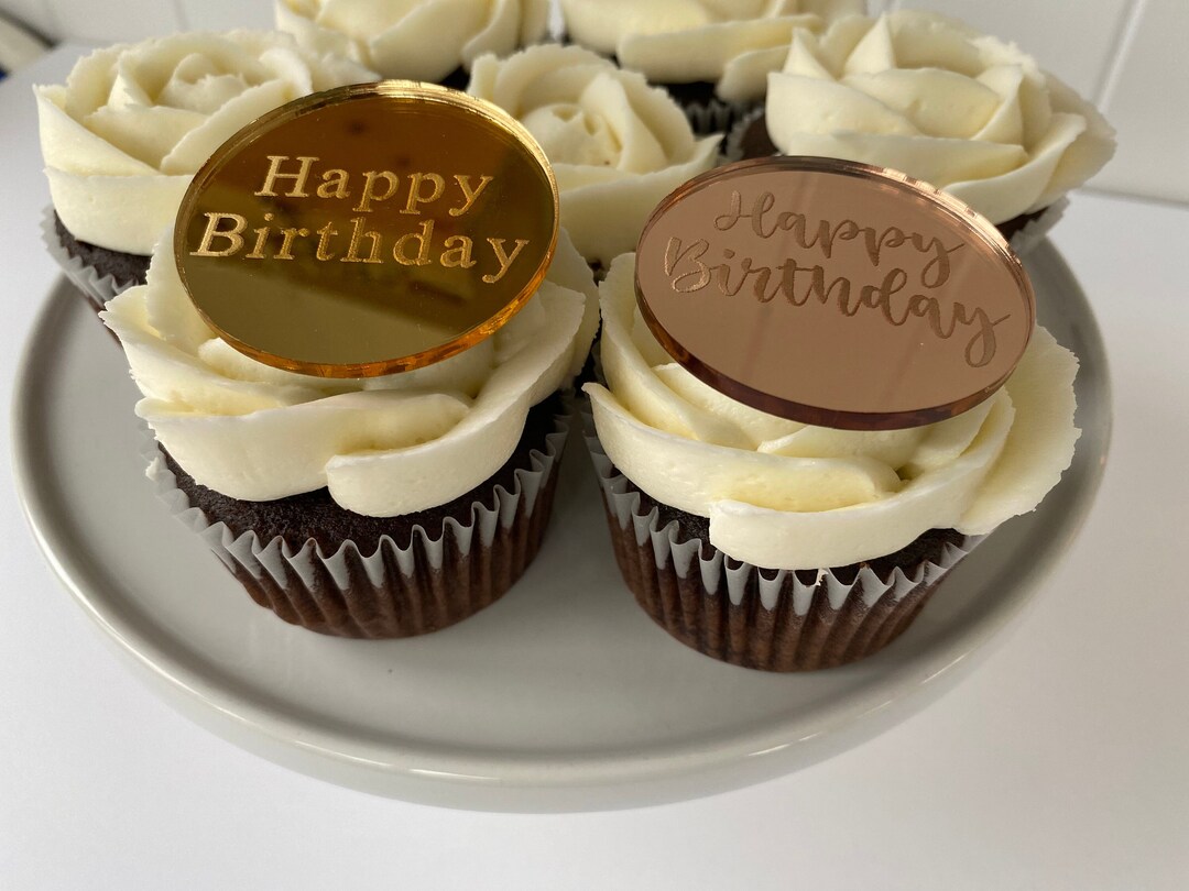 Cupcake Topper | Cupcake Decor | Happy Birthday Acrylic Round Cake ...