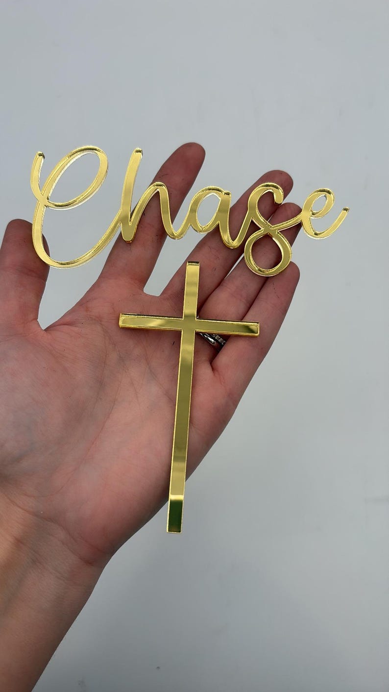 Baptism Cake Charm Set | Name & Cross Cake Charm | Custom Christening ...