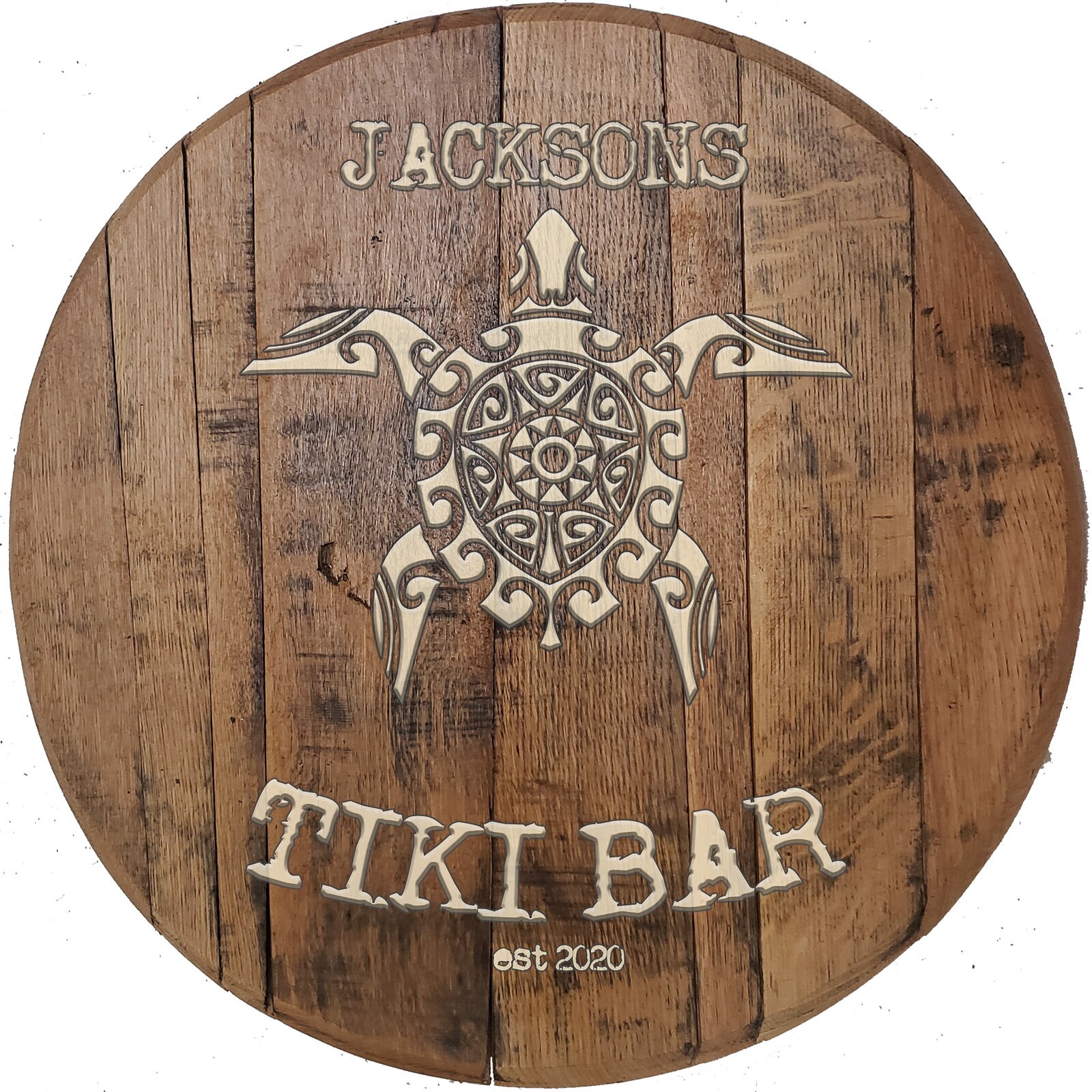 Whiskey Barrel Head Personalized Sea Turtle Tribal Art Bar - Etsy