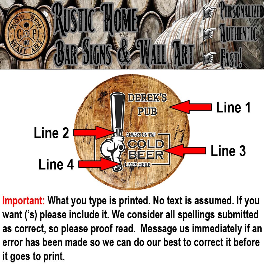 Cold Beer on Tap Handle Pub Personalized Barrel Head Bar Sign | Etsy