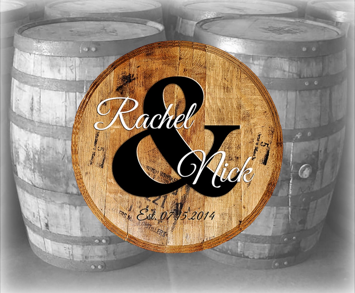 Whiskey Barrel Head Personalized Ampersand and First Names | Etsy