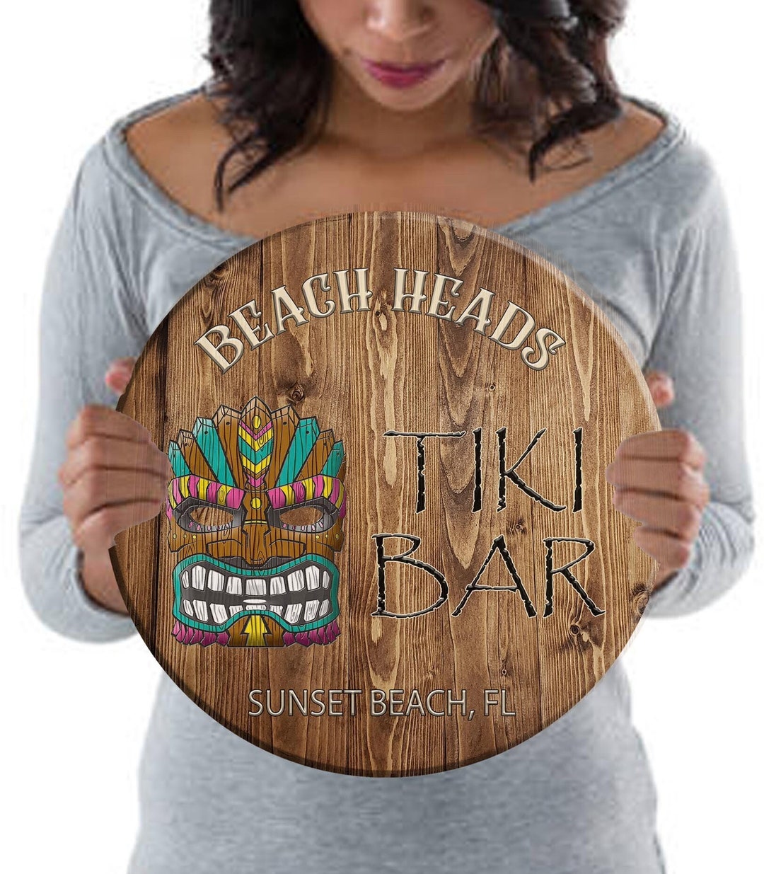Personalized Totem Head Tiki Bar Sign 18 Inch Rustic Wood Beach Decor ...