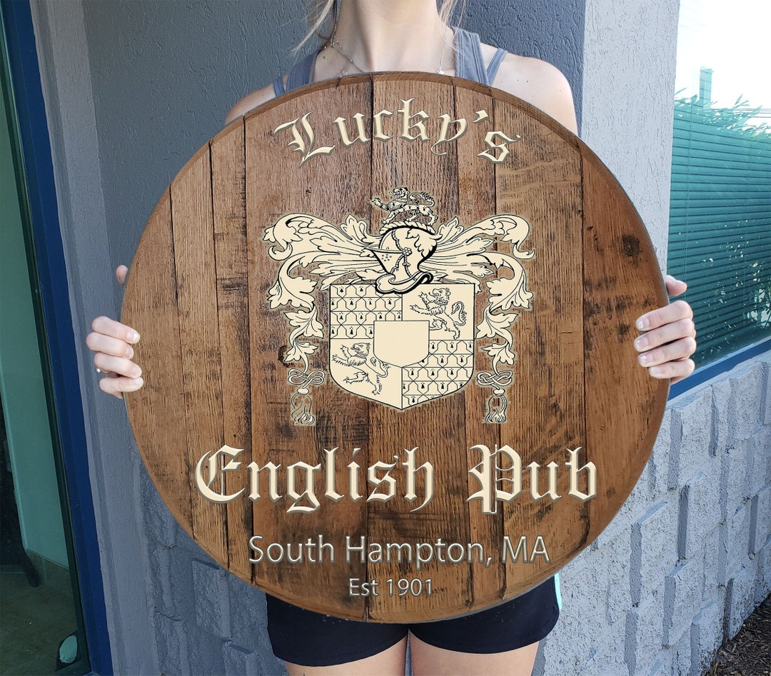 English Pub Crest 18 Inch Wood Wall Sign Bar Sign Inspired by Whiskey ...