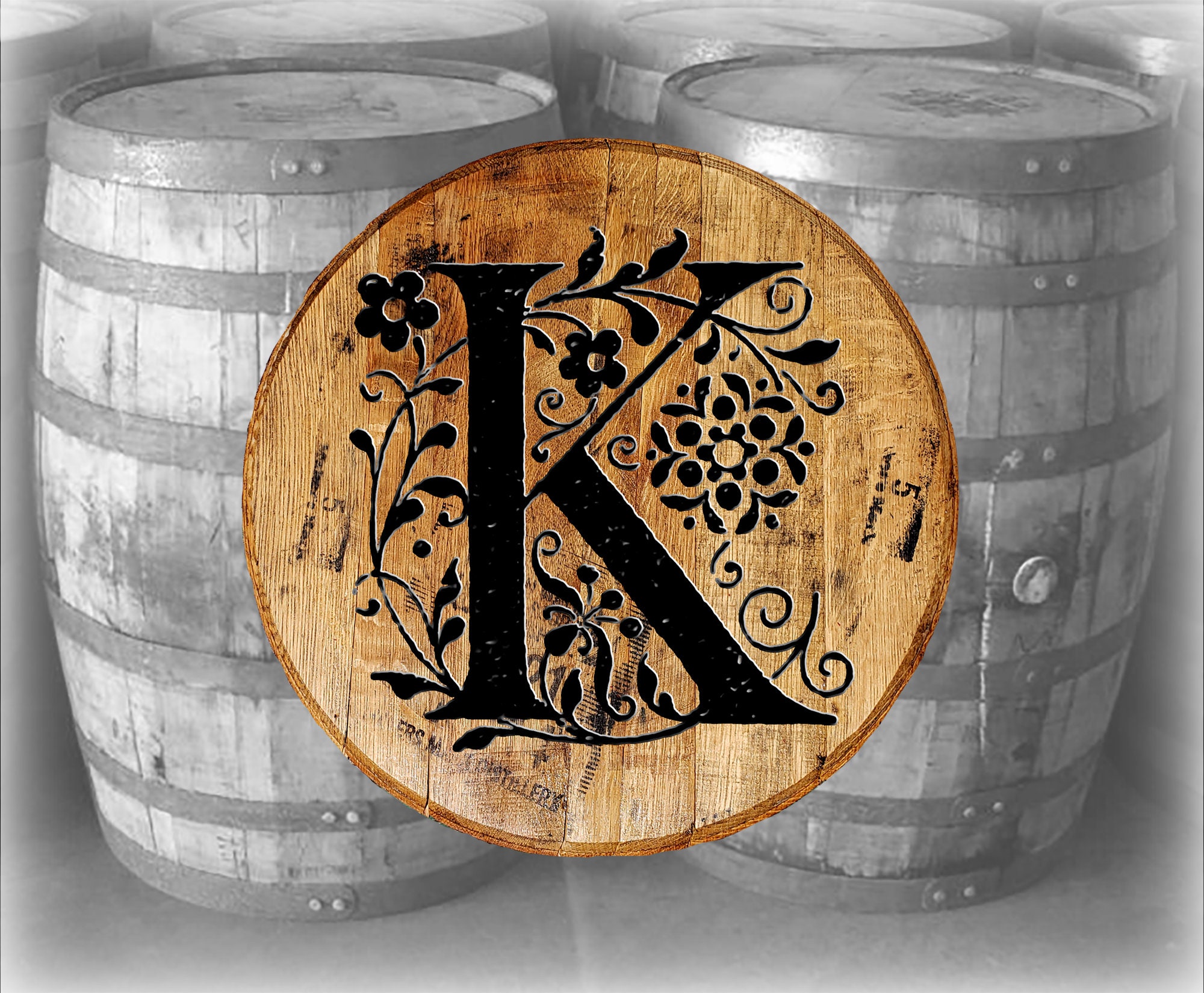 Whiskey Barrel Head Monogram Pick Your Style Letter K | Etsy