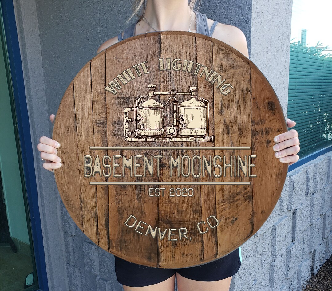 Basement American Moonshine Bar Sign Custom Barrel Head Rustic Wall ...