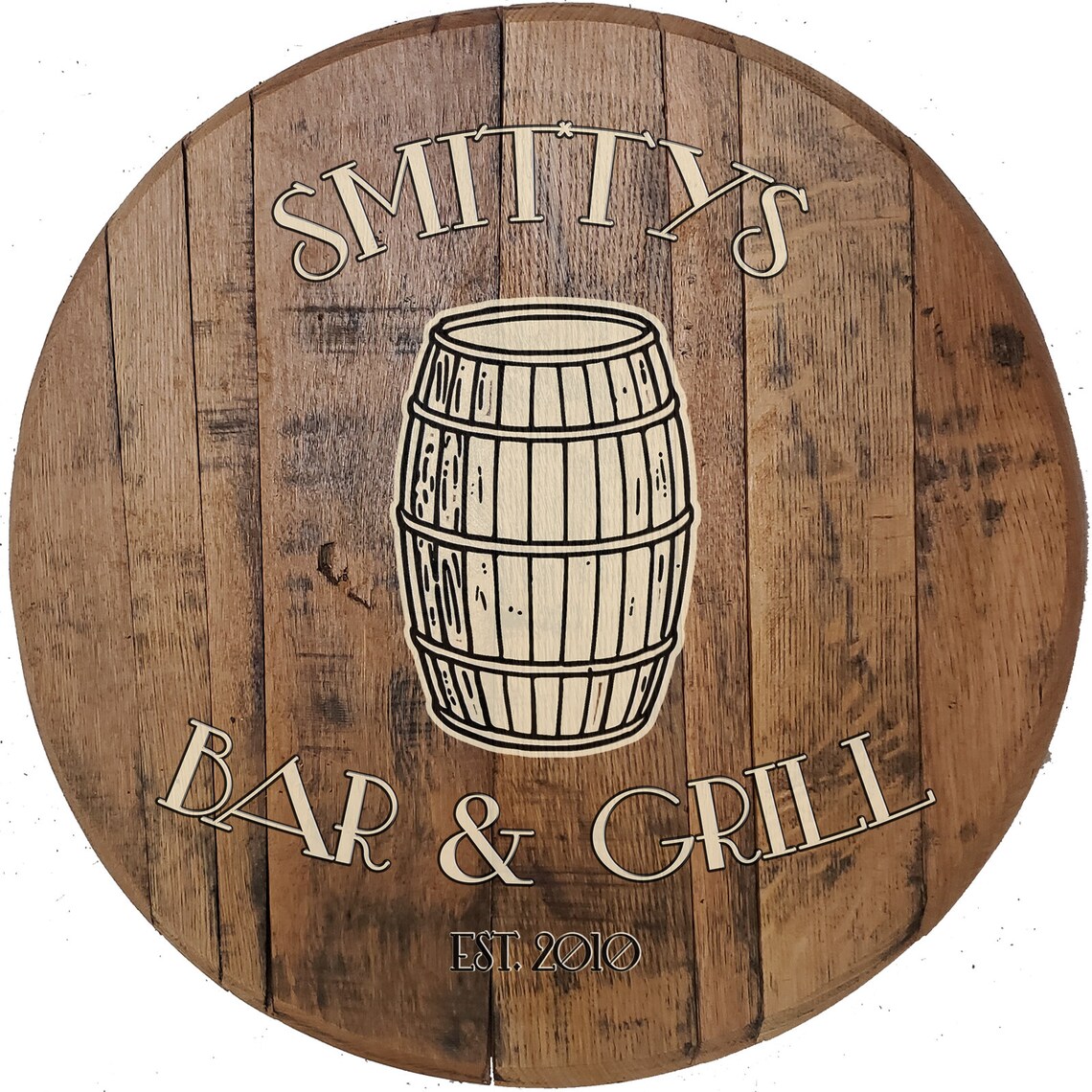Whiskey Barrel Head Personalized Man Cave Home Bar Sign With | Etsy