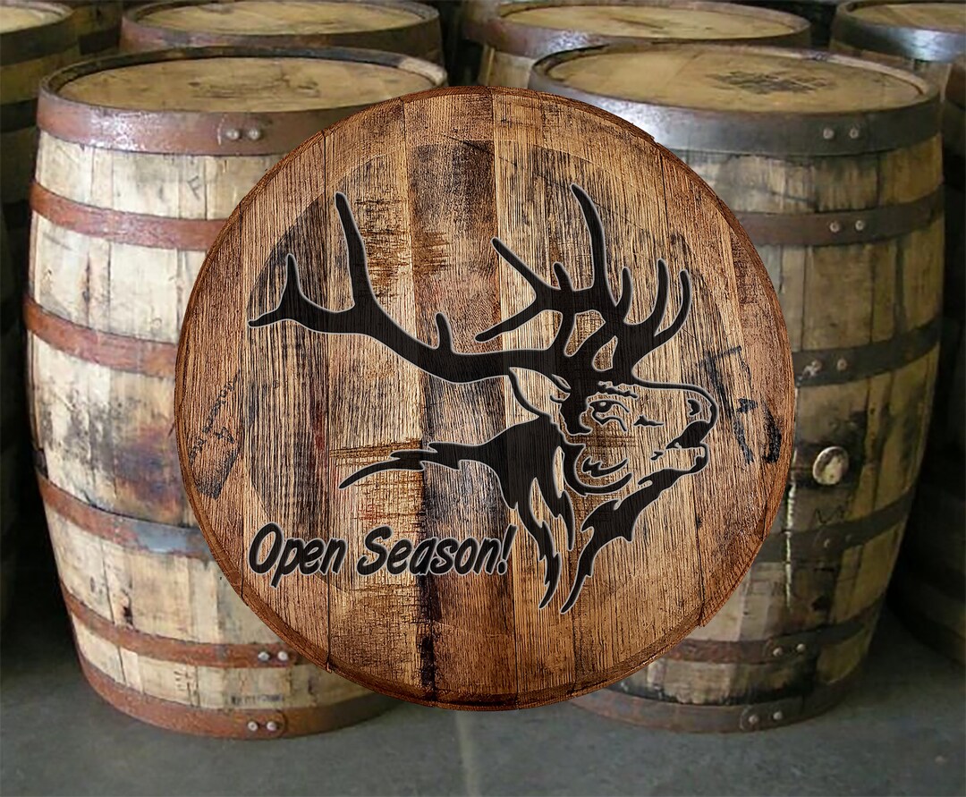 Whiskey Barrel Head Elk Open Season Hunting Big Game Antlers Rack Wall ...