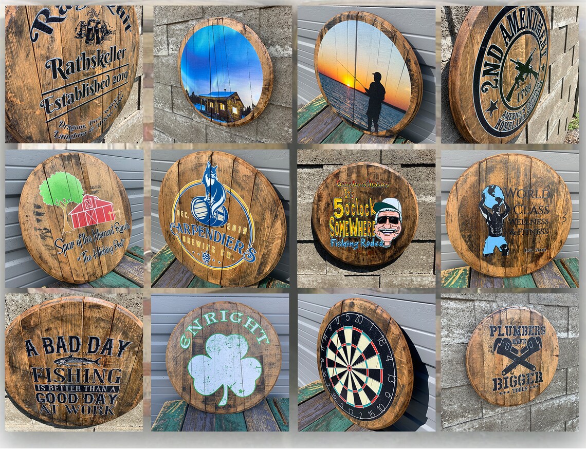 Whiskey Barrel Head Personalized Man Cave Home Bar Sign With | Etsy
