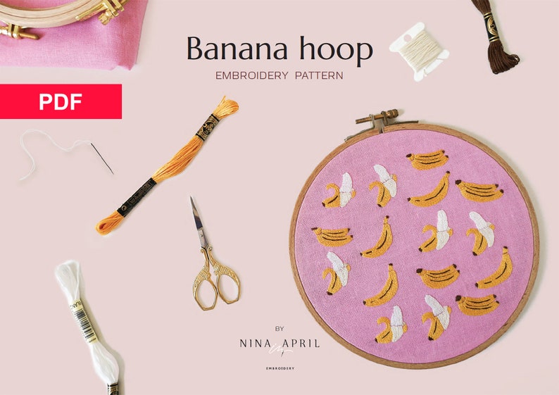 PDF Pattern: Banana Hoop, Embroidery, Embroidery Designs, Beginner ...