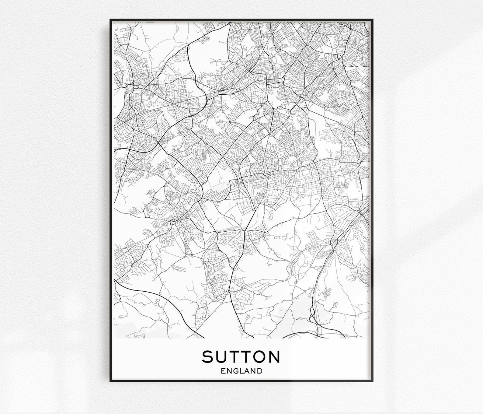 Sutton Map Print City Map Prints Sutton Map City Maps UK | Etsy