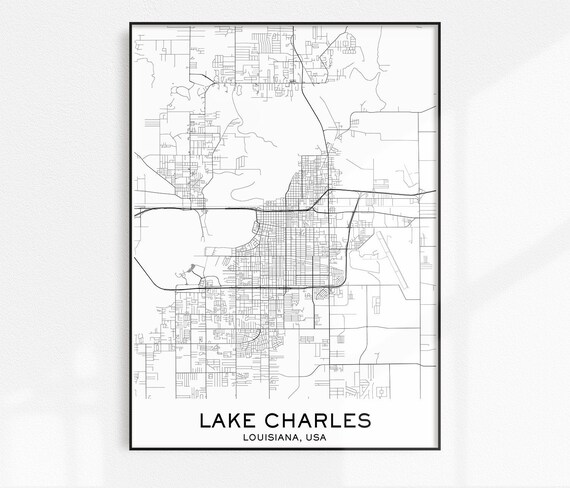 Lake Charles Map Print City Map Prints Lake Charles Map | Etsy