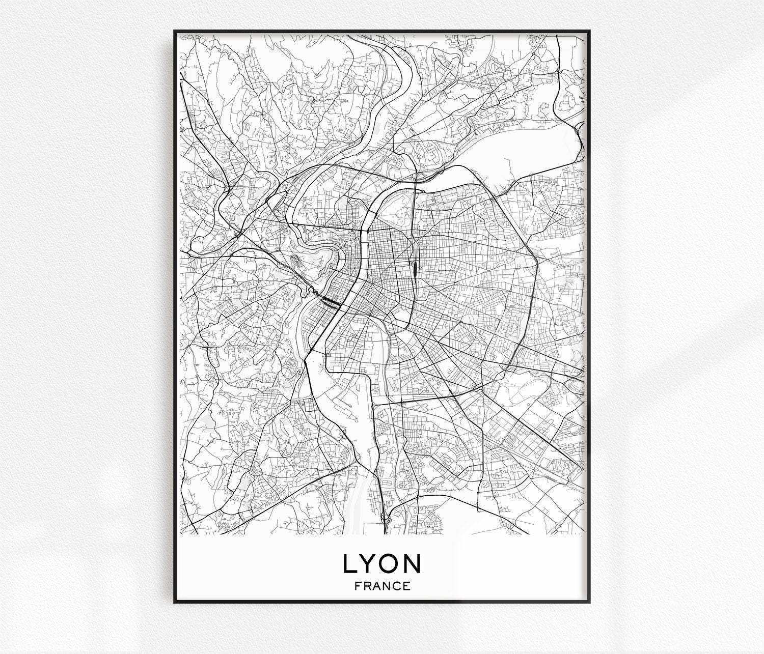 Lyon Map Print City Map Prints Lyon Map City Maps France | Etsy