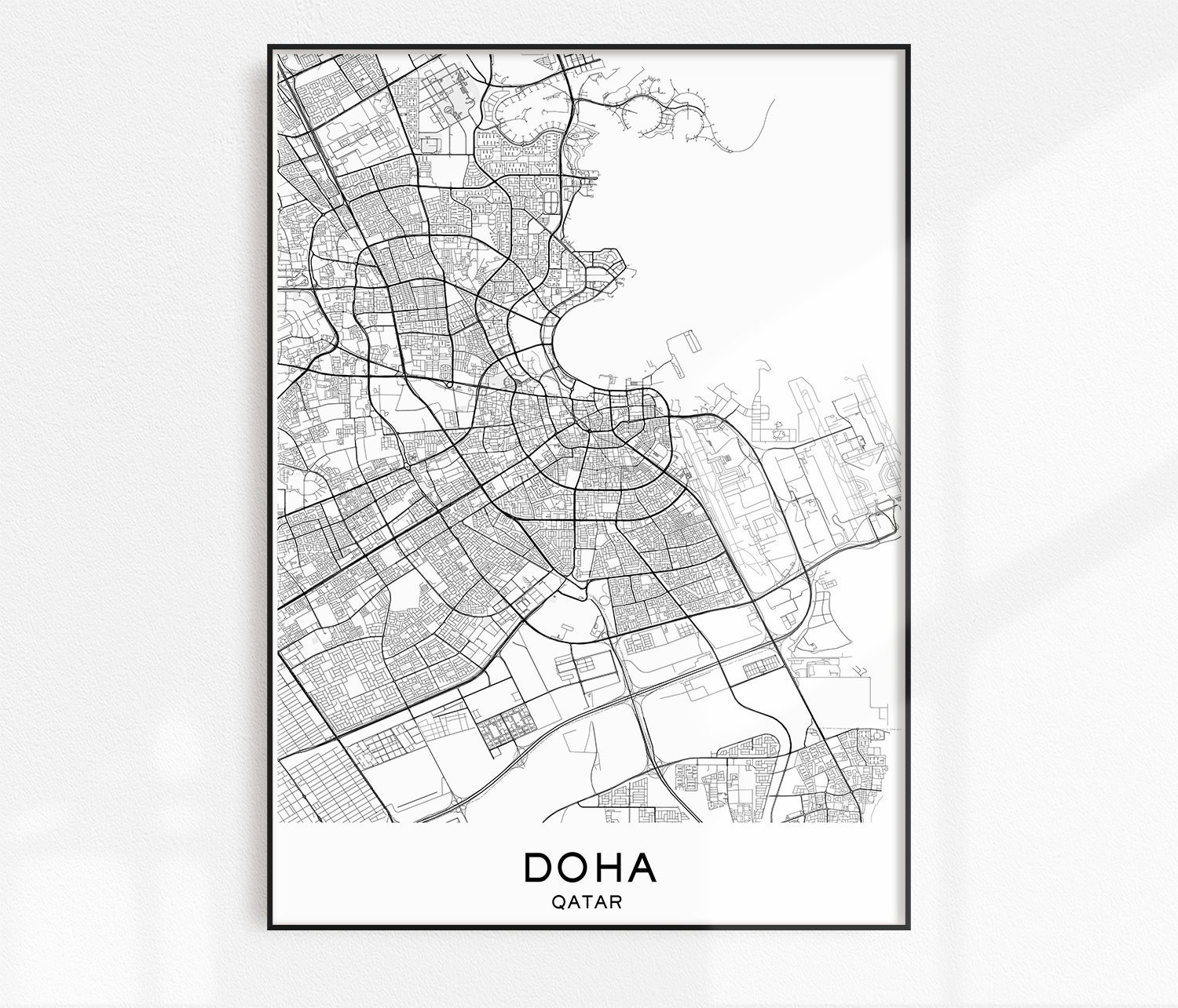 Doha Map Print City Map Prints Doha Map City Maps Qatar | Etsy