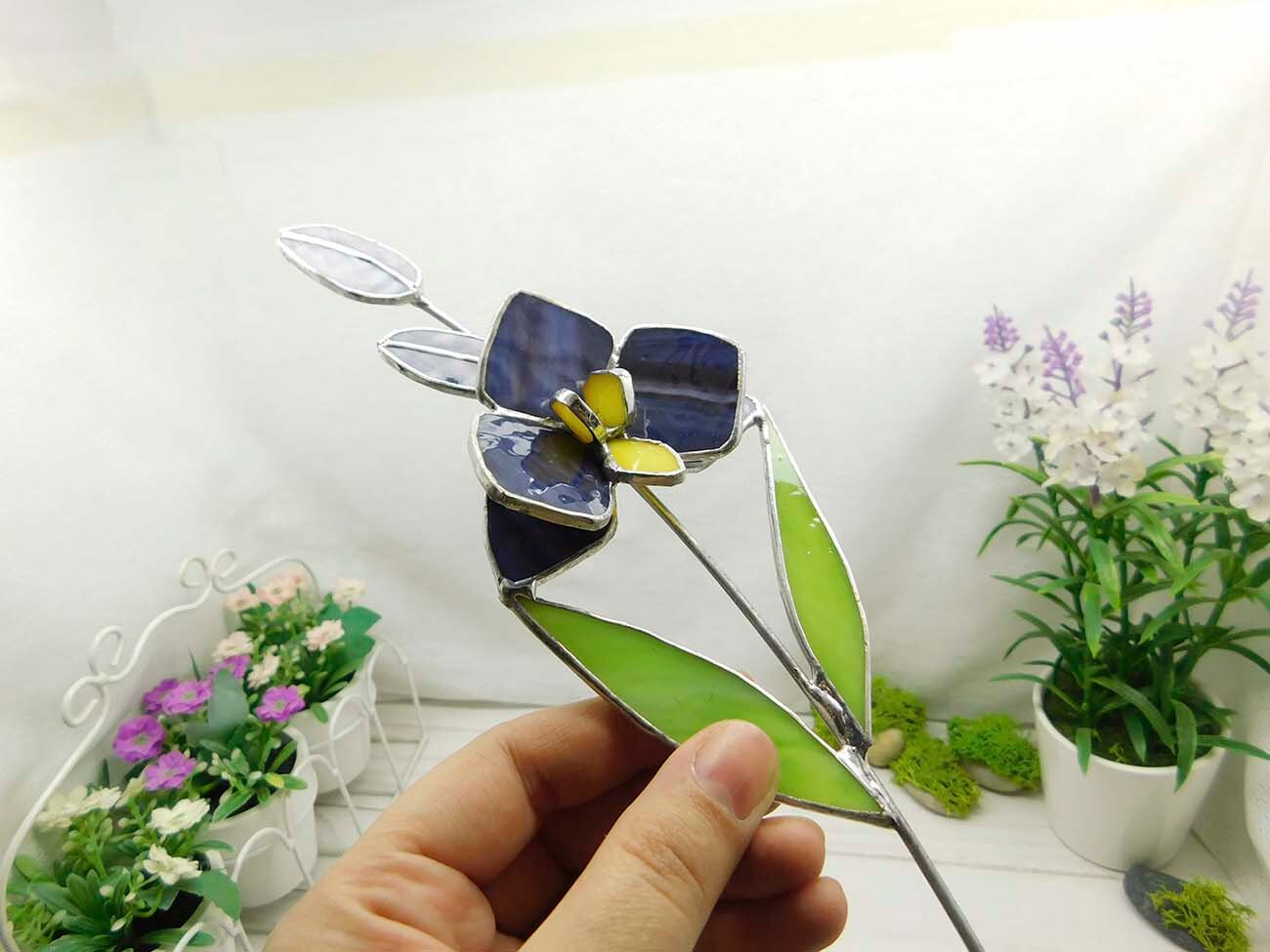 Stained Glass Orchid Dark Purple Orchid Glass Flower 3d - Etsy