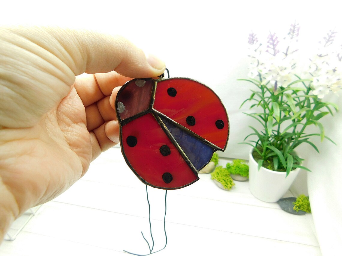 Ladybug glass Stained glass window decor for window | Etsy