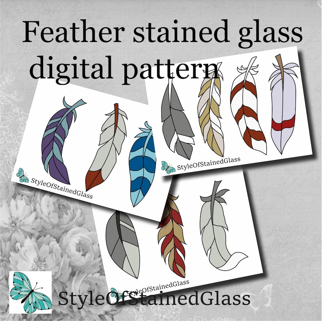 Stained Glass Feather Pattern, Set of 10 Patterns, Stained Glass Easy ...