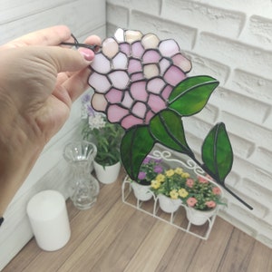 Stained Glass Hydrangea, Pink Hydrangea, Floral Stained Glass, Stained ...