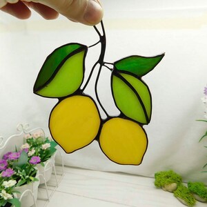 Stained Glass Lemon, Handmade Yellow Lemons on Branch Window Hanging ...