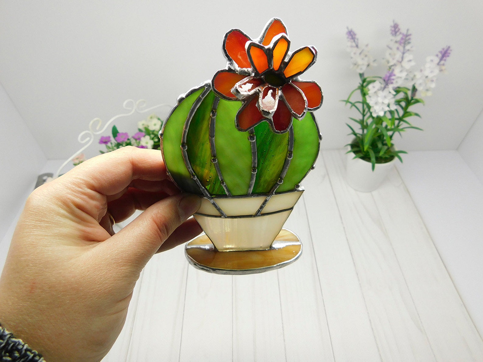 Stained glass cactus 3D stained glass 3D glass cactus | Etsy