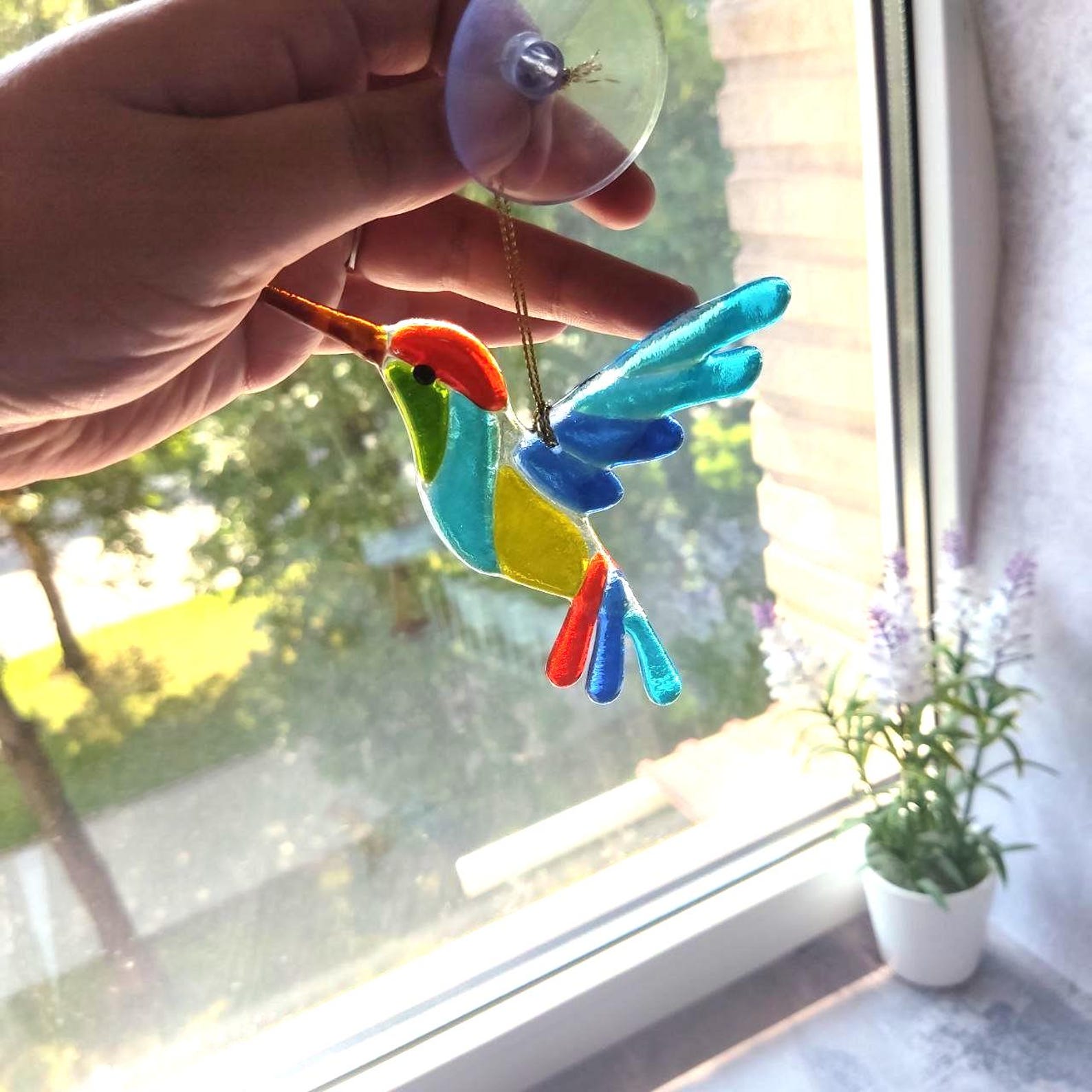 Hummingbird Glass Fusing, Window Bird Suncatcher, Fused Rainbow ...