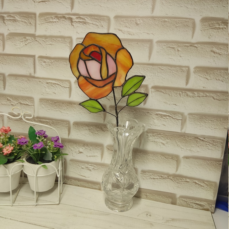 Stained Glass Pink Rose Rose Suncatcher Window Hanging - Etsy