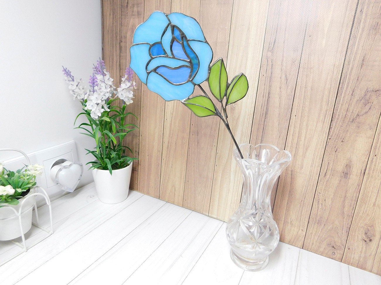 Stained glass blue rose Rose Suncatcher window hanging | Etsy