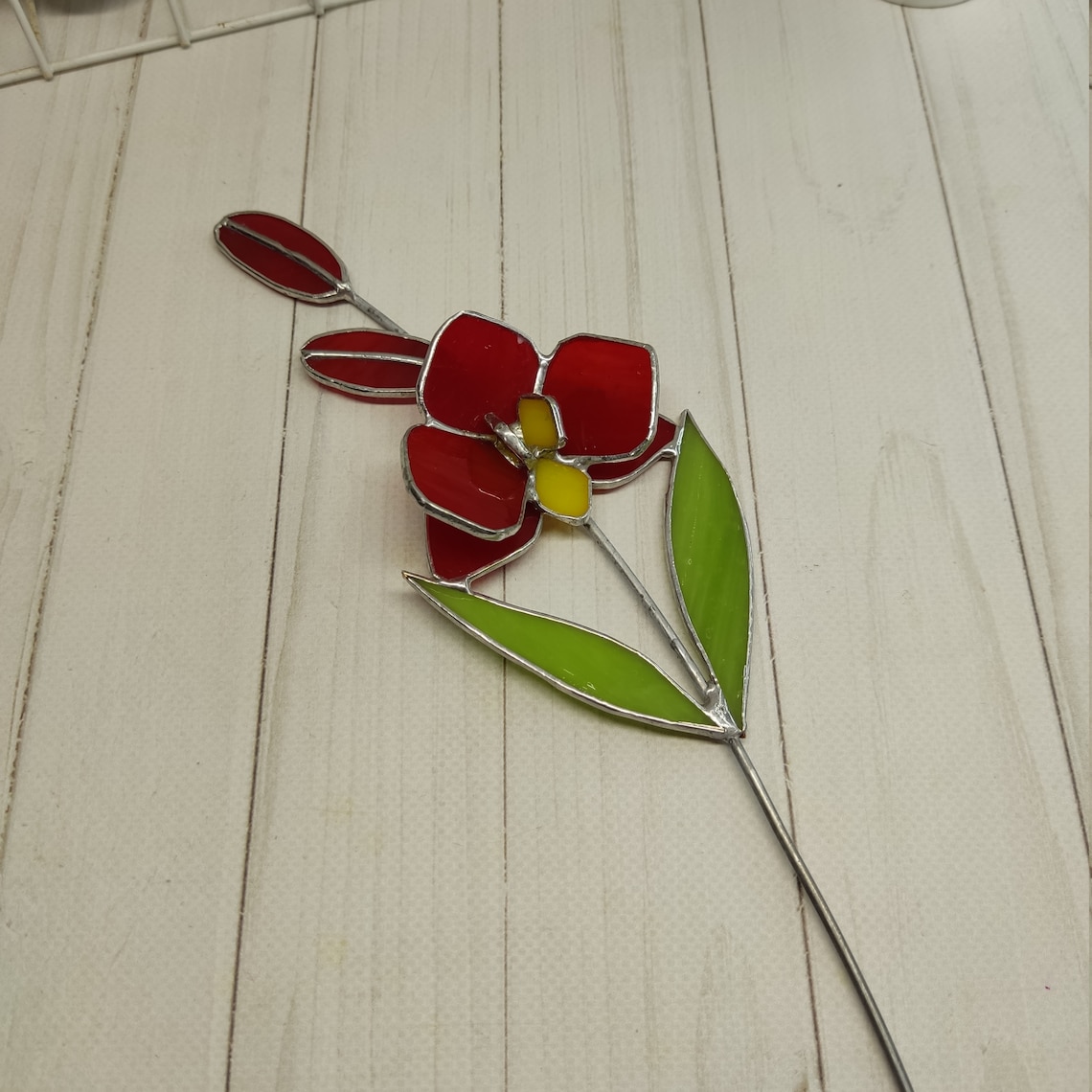 Vitrail orchidée rouge Fleur de verre 3d Fleur pour un vase - Etsy France