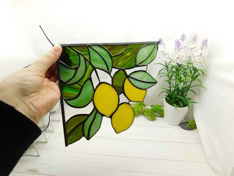 Stained Glass Lemon Yellow Lemons on Branch Panel Window - Etsy