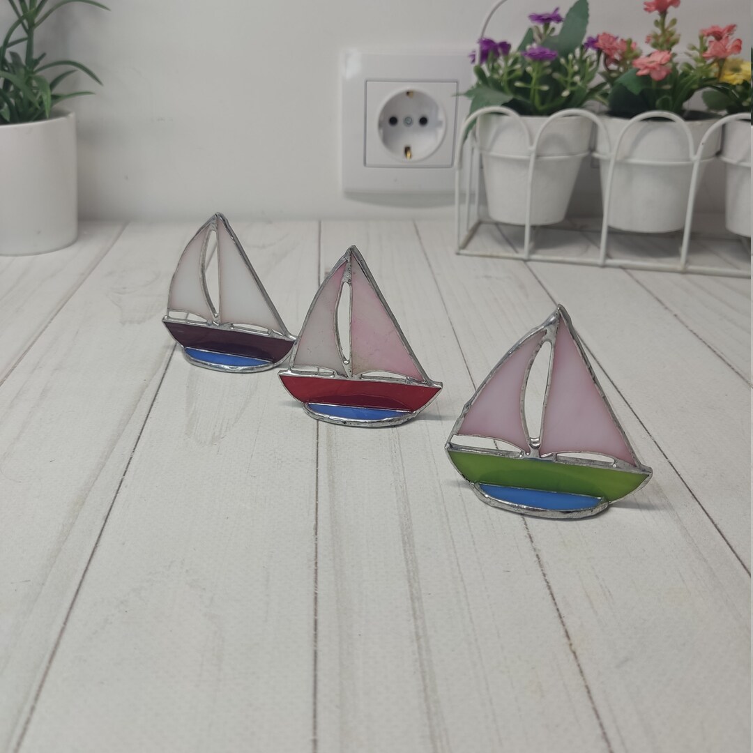 Stained Glass Yacht, Stained Glass Ship, Window Ornament, Sailing Boat ...