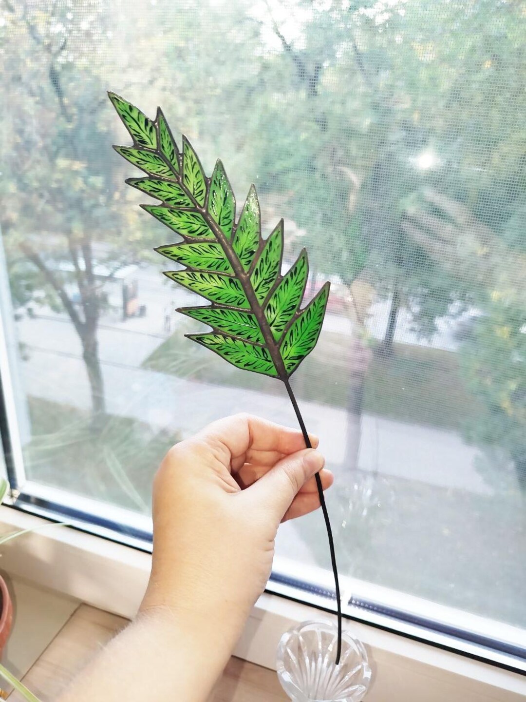 Stained Glass Fern on a Stem, Suncatcher Leaves, Glass Art Plants ...