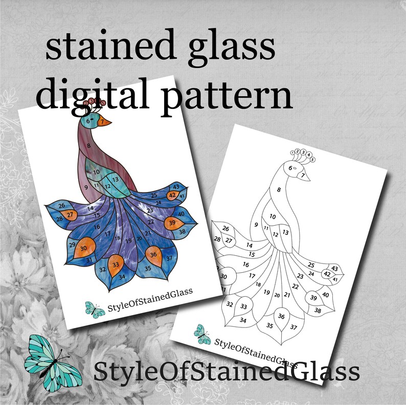Peacock Stained Glass Pattern, DIY Feather Suncatcher, Bird Wall ...