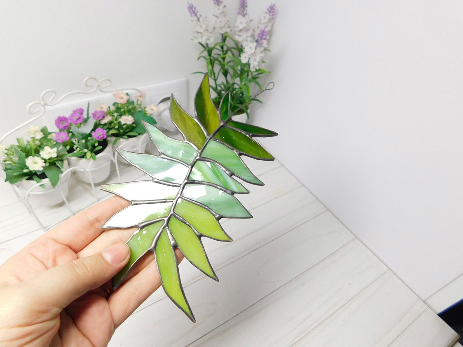 Stained Glass Fern Fern Sprig Handmade Green Glass | Etsy